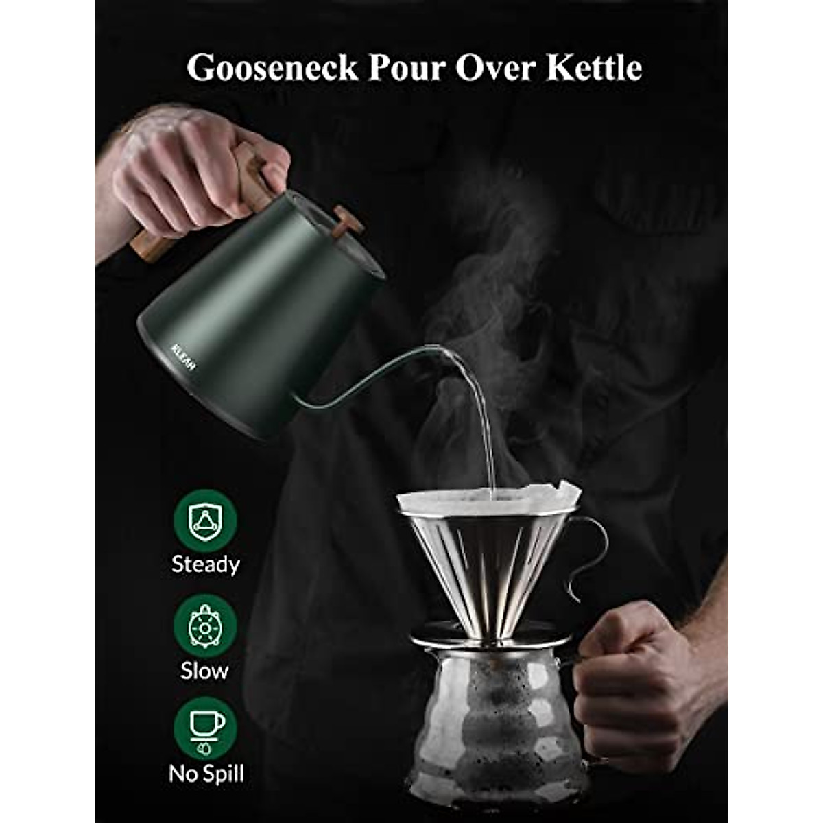 KLEAH Electric Kettle Gooseneck with Temperature Control Stainless Steel Automatic Shut Off Coffee Kettle Hot Water Boiler Pour Over Tea Kettle 1200 Watt Quick Heating Keep Warm, 0.8L for Gift