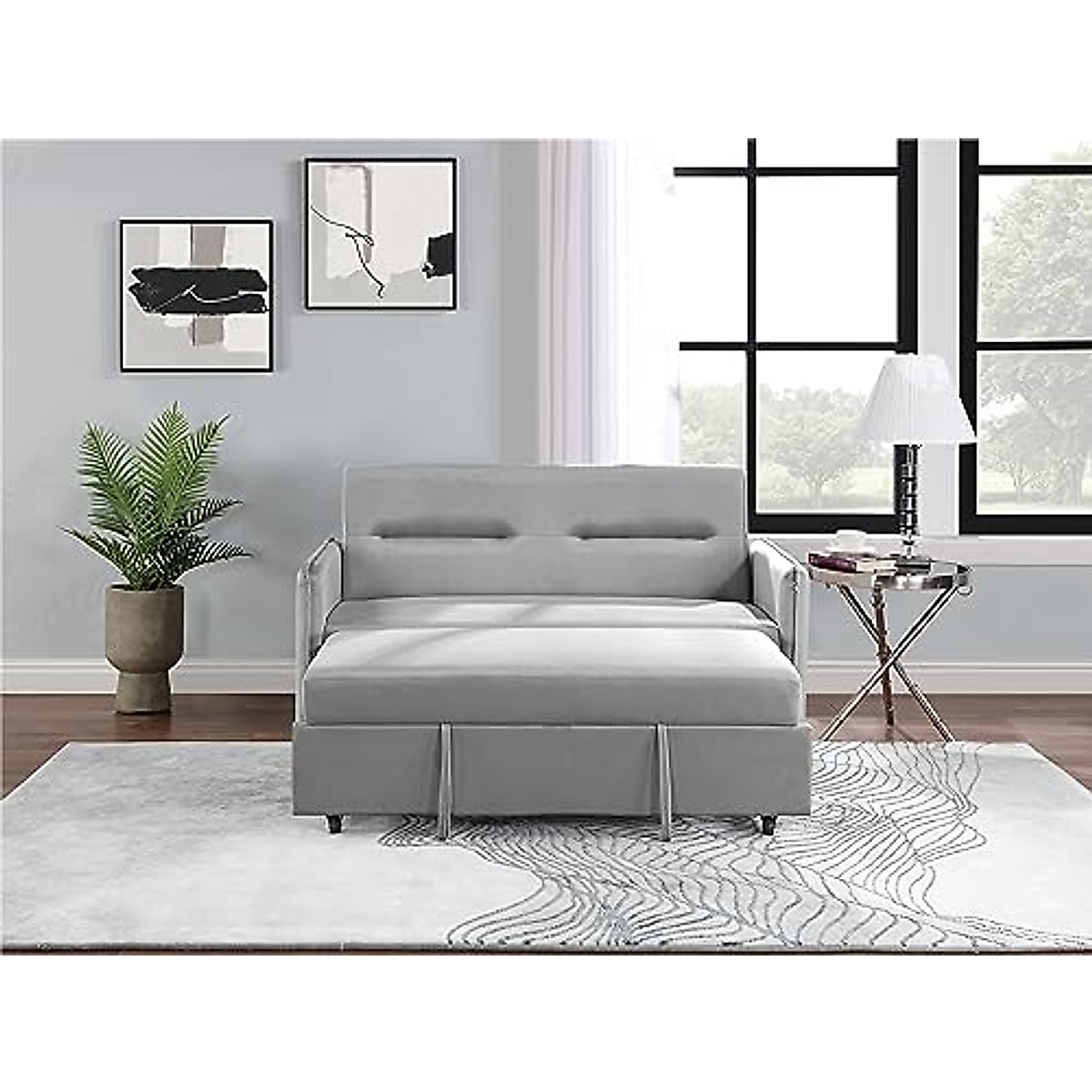 WEALTHOME Contemporary Microfiber Sleeper Sofa - Full-Foam Cushioned, Multi-Functional Loveseat with Pull-Out Bed - Ideal for Hosting & Everyday Comfort in Modern Living Spaces (Grey)