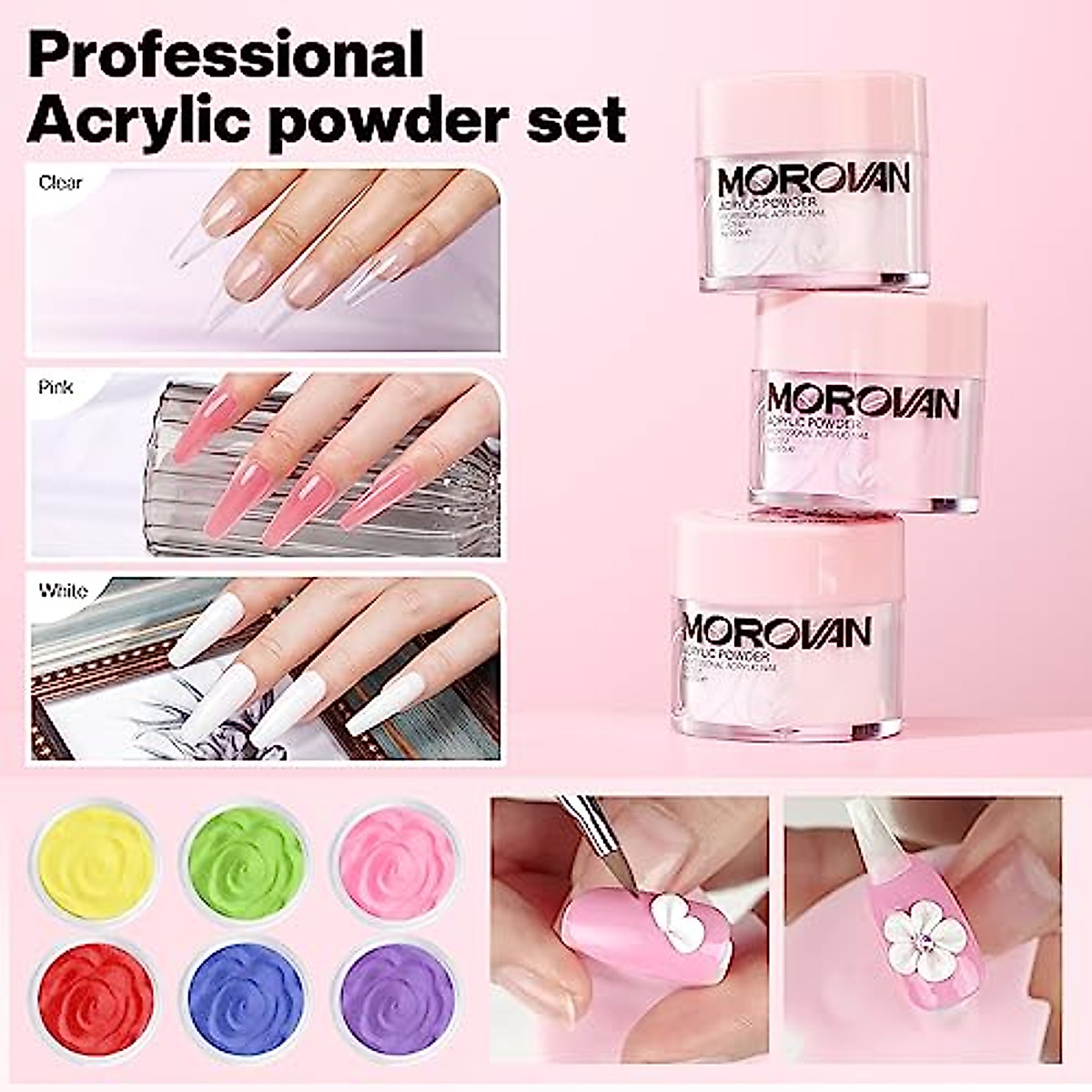Morovan Professional Acrylic Nail Kit: for Beginners with Everything - Complete Nail Kit Set Professional Acrylic with Everything Acrylic Nail Starter kit Acrylic Nail Supplies Gifts for Women Girl