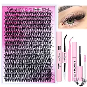 Eyelash Extension Kit 320pcs Lash Clusters D Curl 9-16mm Mix 40D Individual Lashes with Lash Bond and Seal and Remover Lash Applicator for Lash Extension Beginners