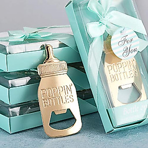 Yuokwer 16 pcs Baby Shower Return Gifts for Guest Supplies Poppin Baby Bottle Shaped Bottle Opener Favor(Blue 16pcs)