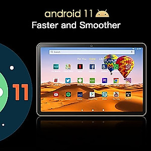 OUZRS 5G Tablets 10 Inch Android 11 GO GMS Tablets, 64GB ROM /256GB Expand, WiFi Tablet Computer, Bluetooth, 6000mAh Tablet PC, Tableta with Dual Camera -Gold