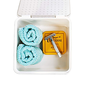 madesmart Small Stacking Lid Bin - White | STACK COLLECTION | Attached Clear Lid for Visibility | Multi-use Organizer | Non-slip Rubber Feet | - 79030