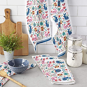 Big buy store Happy Easter Bunny Eggs Chicken Kitchen Dish Towels Set of 2, Soft Lightweight Microfiber Absorbent Hand Towel Watercolor Spring Flowers Tea Towel for Kitchen Bathroom 18x28in