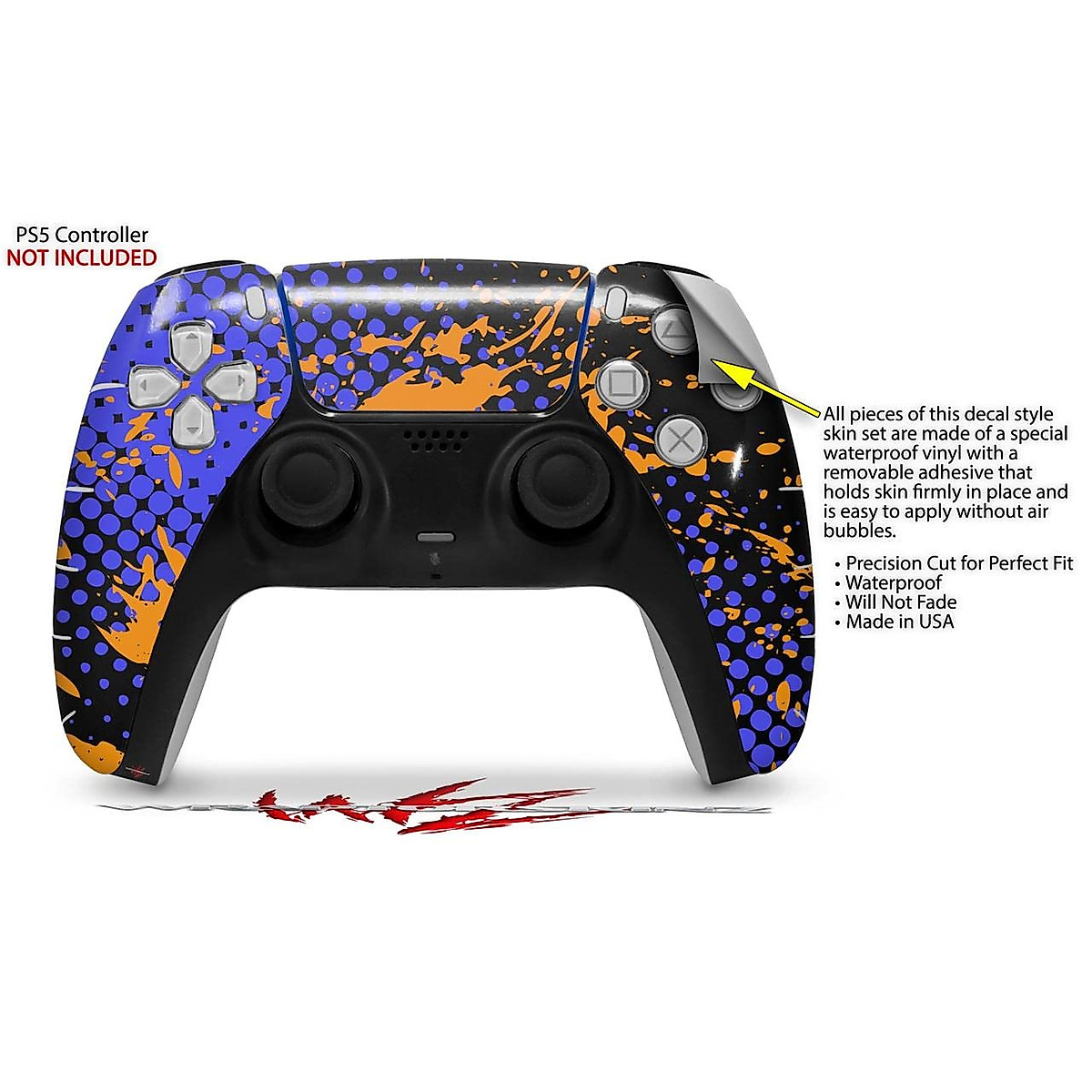 WraptorSkinz Skin Wrap compatible with Sony PS5 DualSense Controller Halftone Splatter Orange Blue (CONTROLLER NOT INCLUDED)