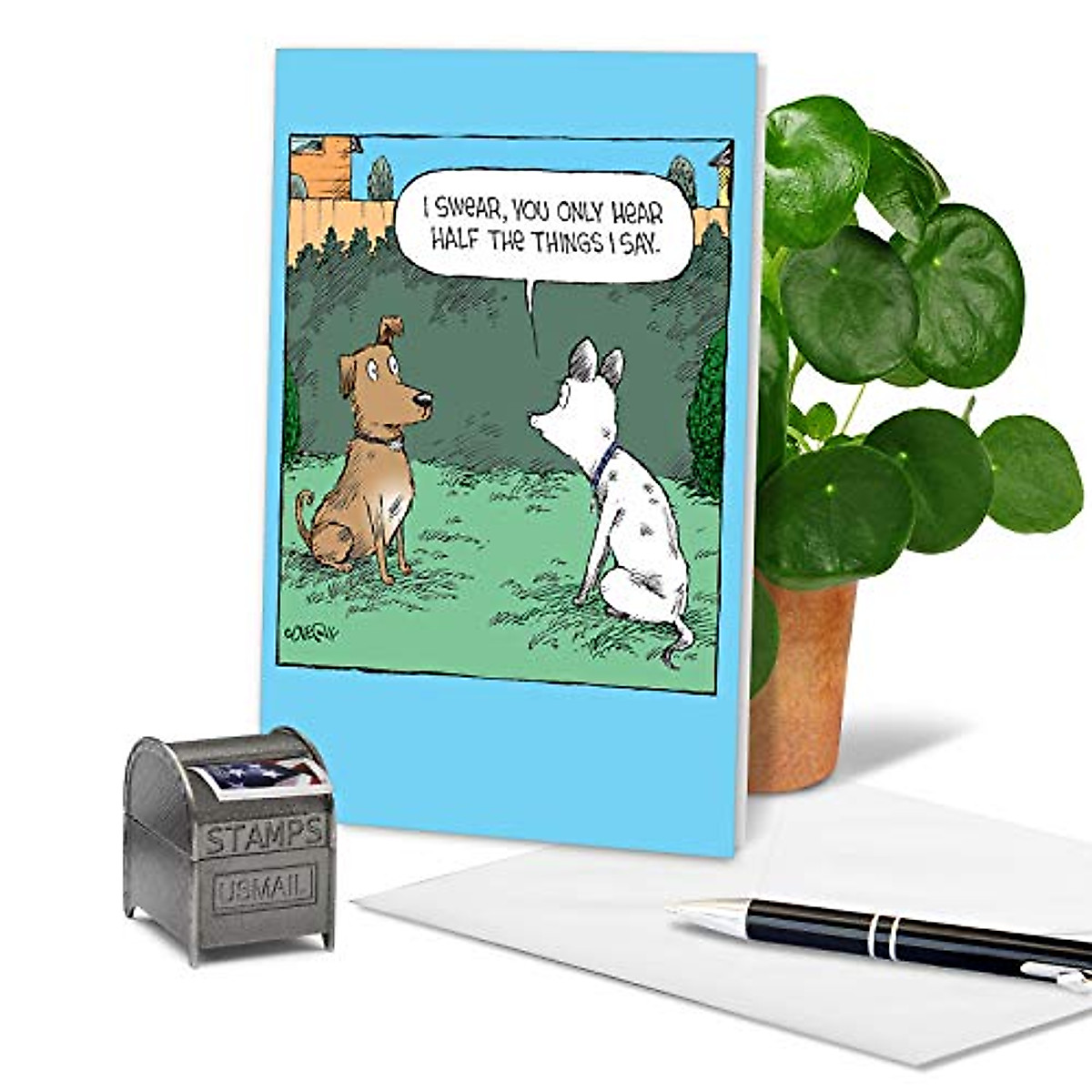 NobleWorks - Funny Anniversary Card with Envelope - Cartoon Marriage Humor, Spouse Notecard for Anniversary - Half Hear C7250ANG