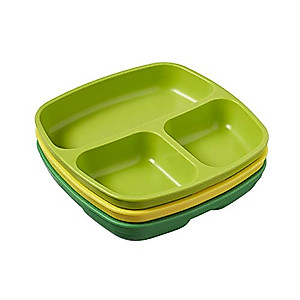 ECR4Kids My First Meal Pal Divided Plates, Kids Plastic Tableware, Stackable and Dishwasher Safe, Stackable Dinner Plates for Baby, Toddler and Child Feeding, 3-Pack - Citrus