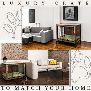 Ablissa Wooden Dog Crate with Waterproof Cushion, Modern Dog Crate Furniture Table, Indoor Dog Kennel with Double-Doors, Strong & Sturdy Dog House, Dog Cage for Small, Medium & Large Dogs