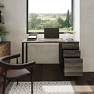 Modern Design Milano Office Computer Desk with 3 Locking Drawers, 48 Inch Grey and Black Wood Desk with Filing Drawer and Storage by Crafts and Comfort