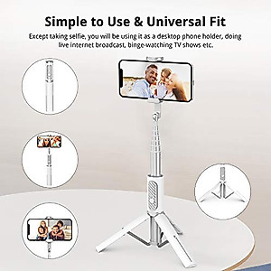 ATUMTEK Bluetooth Selfie Stick Tripod, Extendable 3 in 1 Aluminum Selfie Stick with Wireless Remote and Tripod Stand 270 Rotation for iPhone 13/12/11 Pro/XS Max/XS/XR/X, Samsung and Smartphone White