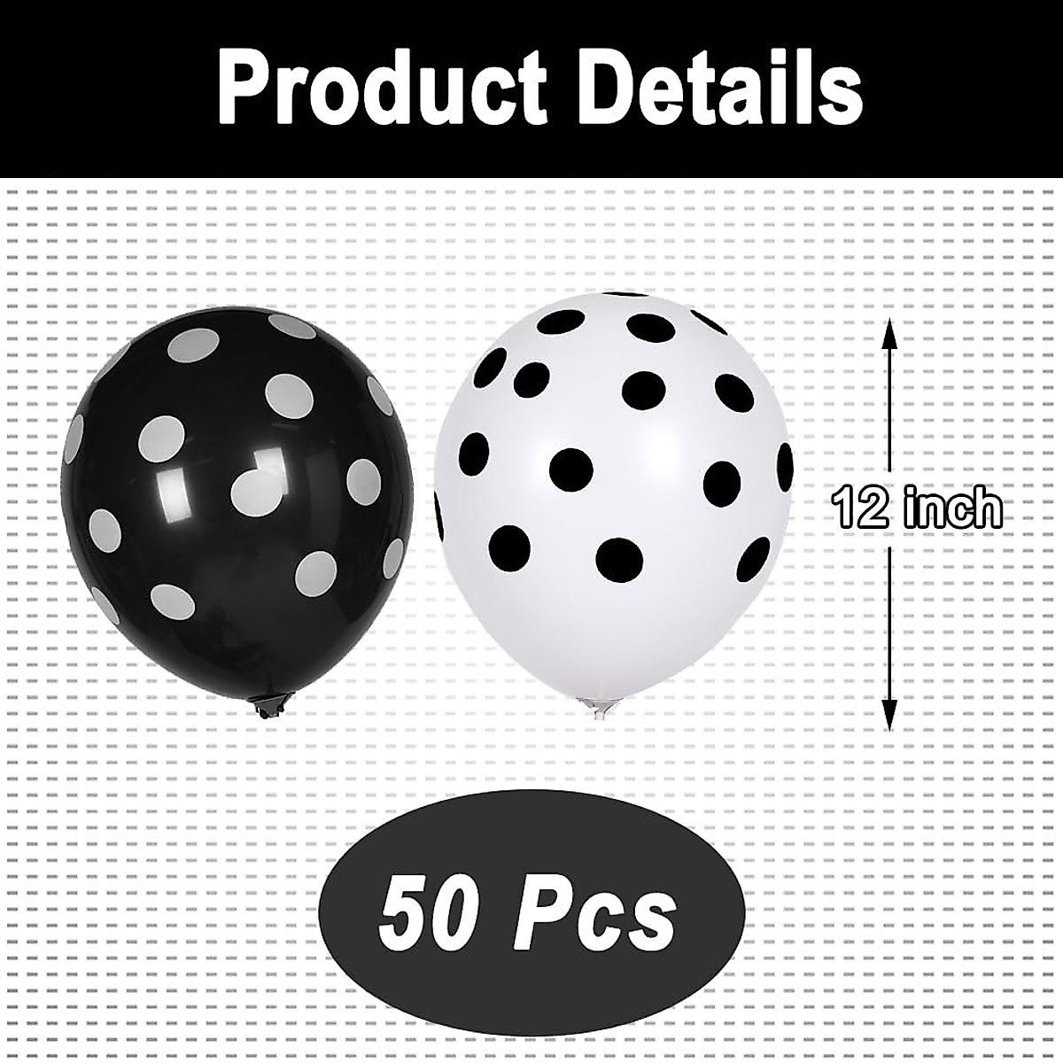 wrovitik 50 Pcs Latex Balloons, 12 Inch Black and White Polka Dot Balloons for Graduation Brithday Balloon Wedding Balloon Decoration