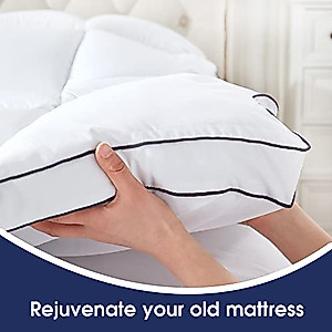 Ihanherry Extra Thick Mattress Topper Queen for Back Pain, Cooling & Breathable Mattress Pad Cover, Plush Soft Pillowtop with 8-21" Elastic Deep Pocket, All Season Bedding-White