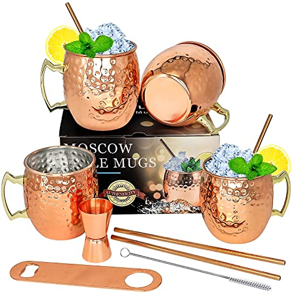 Moscow Mule Copper Mugs- Set of 4 Copper Plated Stainless Steel Mug 18oz, for Chilled Drinks (4 pcs)