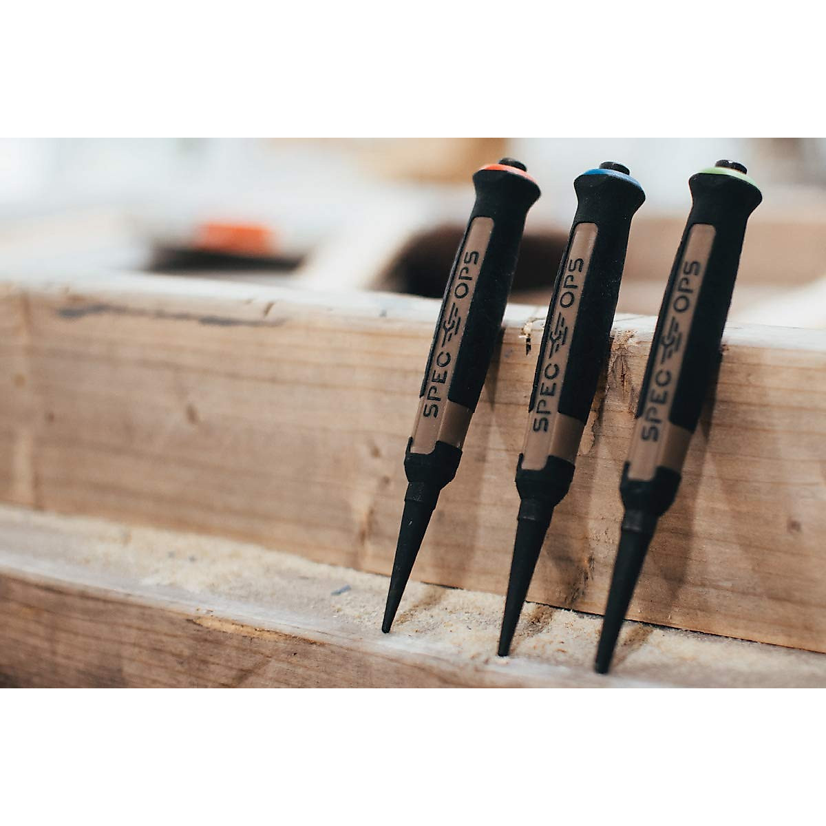 Spec Ops - SPEC-N1-3PK Tools Nail Set Punch 3-Piece Kit Includes 1/32", 1/16", 3/32", Shock-Absorbing Grip, 3% Donated to Veterans Black/Tan