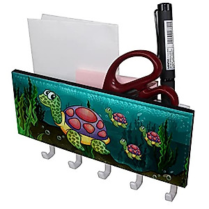 Cute Tortoise Understandturtle Babies Rack Organizer with 5 Hooks Wall Bathroom Kitchen Shelf Rack Multifunctional Storage Shelf