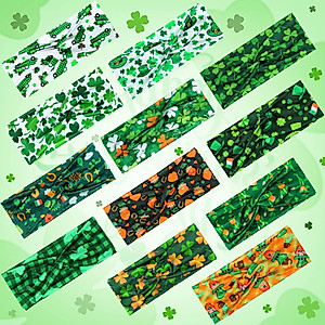 12 Pcs St. Patrick's Day Headbands Elastic Non Slip Hair Accessories Bulk Shamrock Pattern St. Patrick's Day Hairband for Women Girl (Shamrock Pattern)