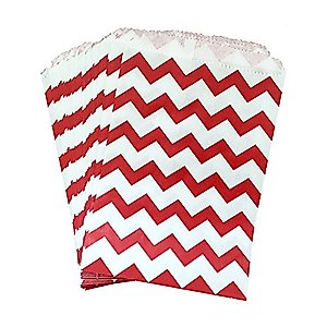AKOAK 50 Pcs 5 x 7 Inches White and Red Wave Striped Paper Bags,Holiday Wedding Christmas Favor Candy Treat Bags