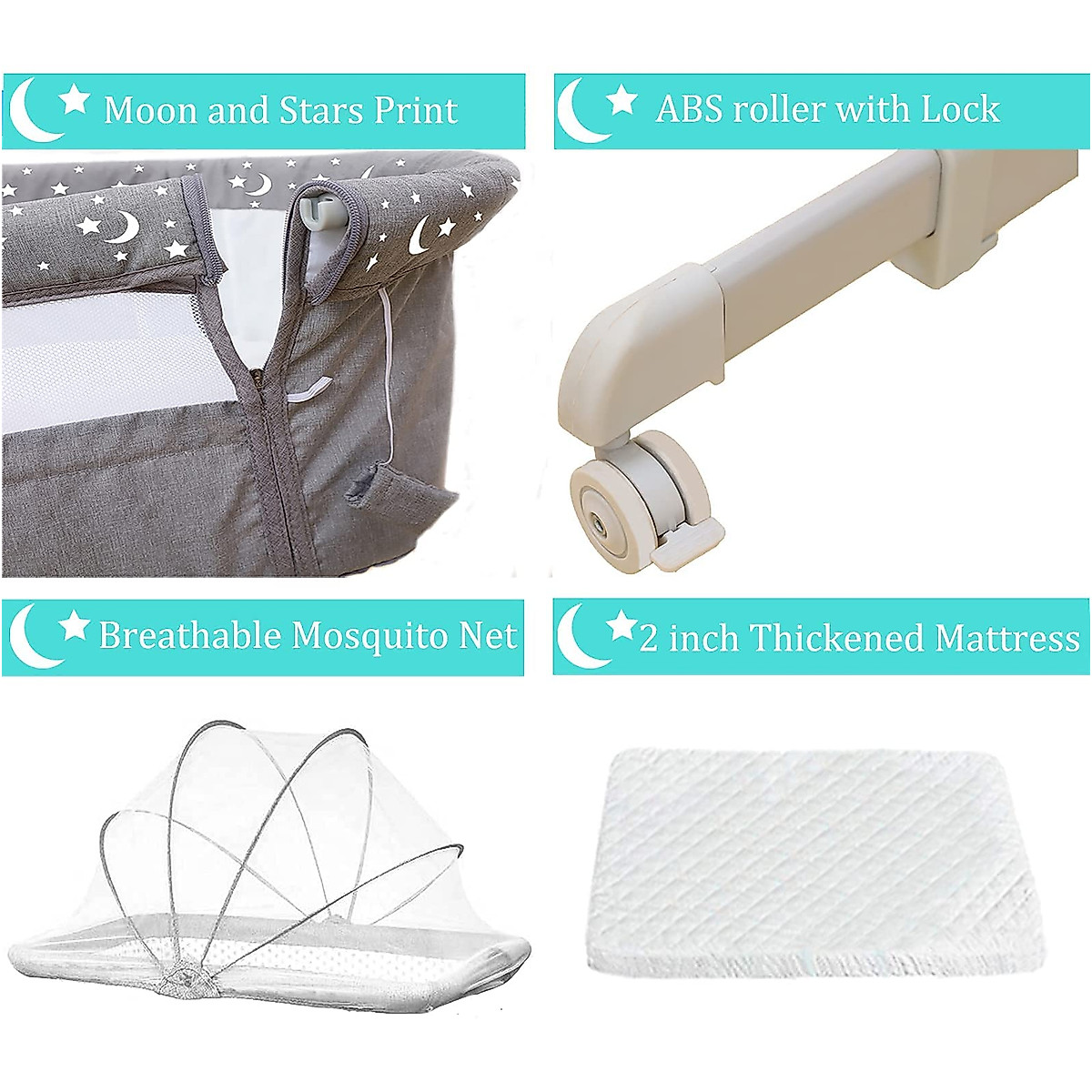 RDHOME Baby Bassinet & Baby Bedside Sleeper, Height Adjustable Portable Infant Cribs for Newborn with Breathable Net Cover, Comfy Mattress,Storage Bag