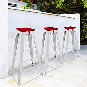 GUEGLSA Outdoor Bar Stool Cushions Square 14 Inch,Non Slip Square Seat Pad with Ties 14x14in,Waterproof Chair Cushions for Bar Stools,Cushion Only,Set of 2,(Red)
