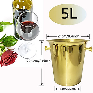 Champagne Ice Bucket,Ice Bucket for Parties,Stainless Steel Ice Bucket Champagne Cooler Chiller,5L Wine Cooler Great for Home Bar Beer,Gold