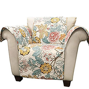 Lush Decor Sydney Furniture Protector-Floral Leaf Garden Pattern Armchair Cover-Blue and Yellow, Chair, Blue & Yellow