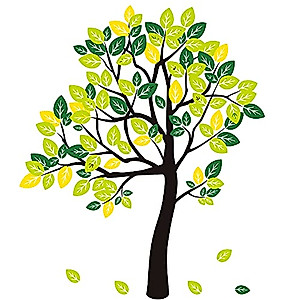 RW-2882 Giant Green Tree Wall Decals Big Tree Branches Leaf Wall Stickers DIY Removable Large Leaves Family Phote Art Wallpaper Decor for Kids Women Bedroom Living Room Nursery Office Home Decoration
