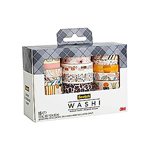 Scotch Washi Tape, Whimsical Design, 15 Rolls, Great for Bullet Journaling, Scrapbooking and DIY Décor (C1017-15-P5)