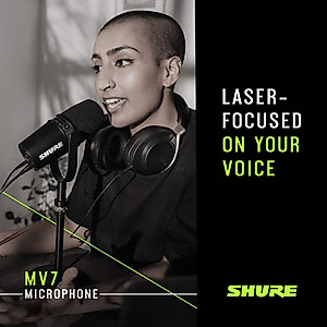 Shure MV7 USB Microphone for Podcasting, Recording, Live Streaming & Gaming, Built-in Headphone Output, All Metal USB/XLR Dynamic Mic, Voice-Isolating Technology, TeamSpeak & Zoom Certified – Black