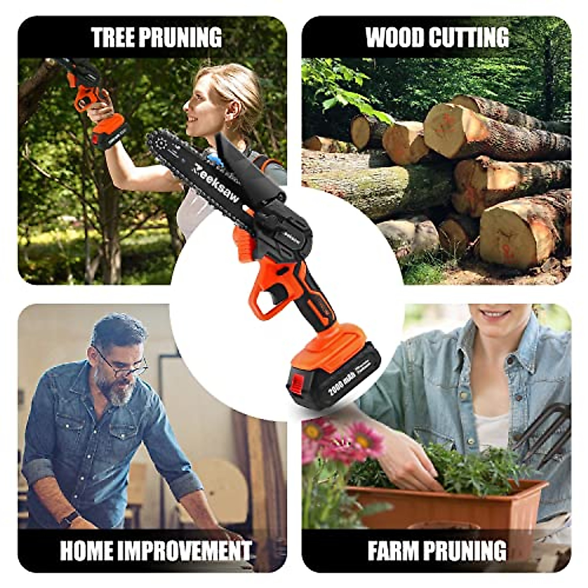 Mini Chainsaw 6 Inch Cordless, Zeeksaw Super Power Hand Chain Saw with Battery, 1 Hour Run-Time Electric Chainsaw Cordless, Small Handheld Chainsaw Battery Powered, Electric Mini Chain Saw - Tree Wood