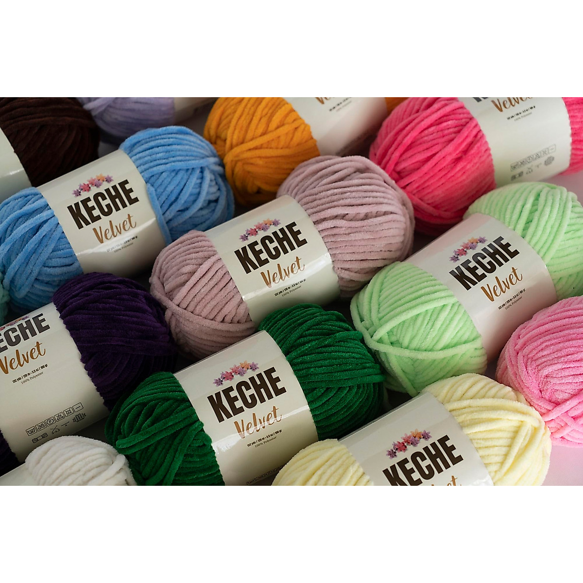 Keche Velvet Yarn for Crocheting, Soft Chenille Bulky Baby Blanket Amigurumi Yarn 2x100 gr (2x132 yds) (2 Skeins) (Powder)