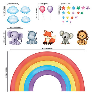 DECOWALL SG3-2318 Baby Animals on Rainbow Wall Stickers Decals Art décor Kids Living Nursery Removable Room Safari Jungle Girls Boys