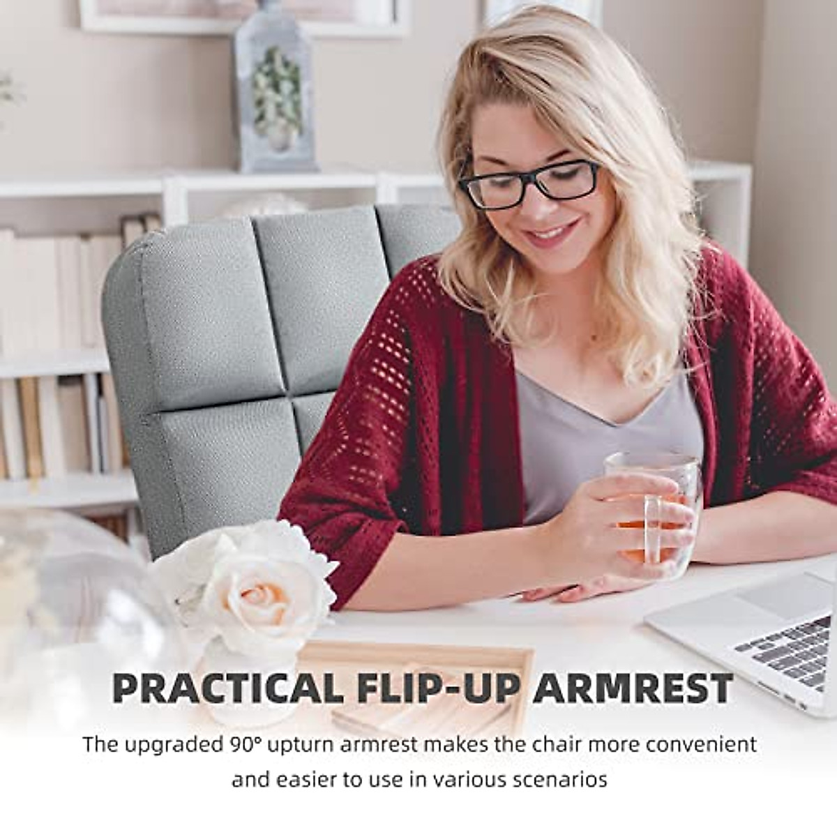 SEATZONE Home Office Chairs with Wheels, Comfortable Ergonomic Flip-up Armrest Adjustable Computer Desk Chair Backward Tilt