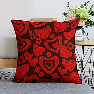 Valentine Day Red Throw Pillow Covers 18×18 Pillowcases Set of 2 Hearts Love Black Linen Decorative Square Pillow Case Cushion Covers Standard Size for Sofa Couch Outdoor Bed Pillow Protectors