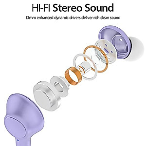 Wireless Earbuds Bluetooth 5.3 Ear Buds 4-Mics Clear Call ENC Noise Cancelling Earphones 30H Playtime Deep Bass Wireless Earbuds Waterproof Sport Earbud & In-Ear Headphones for iPhone Android (Purple)