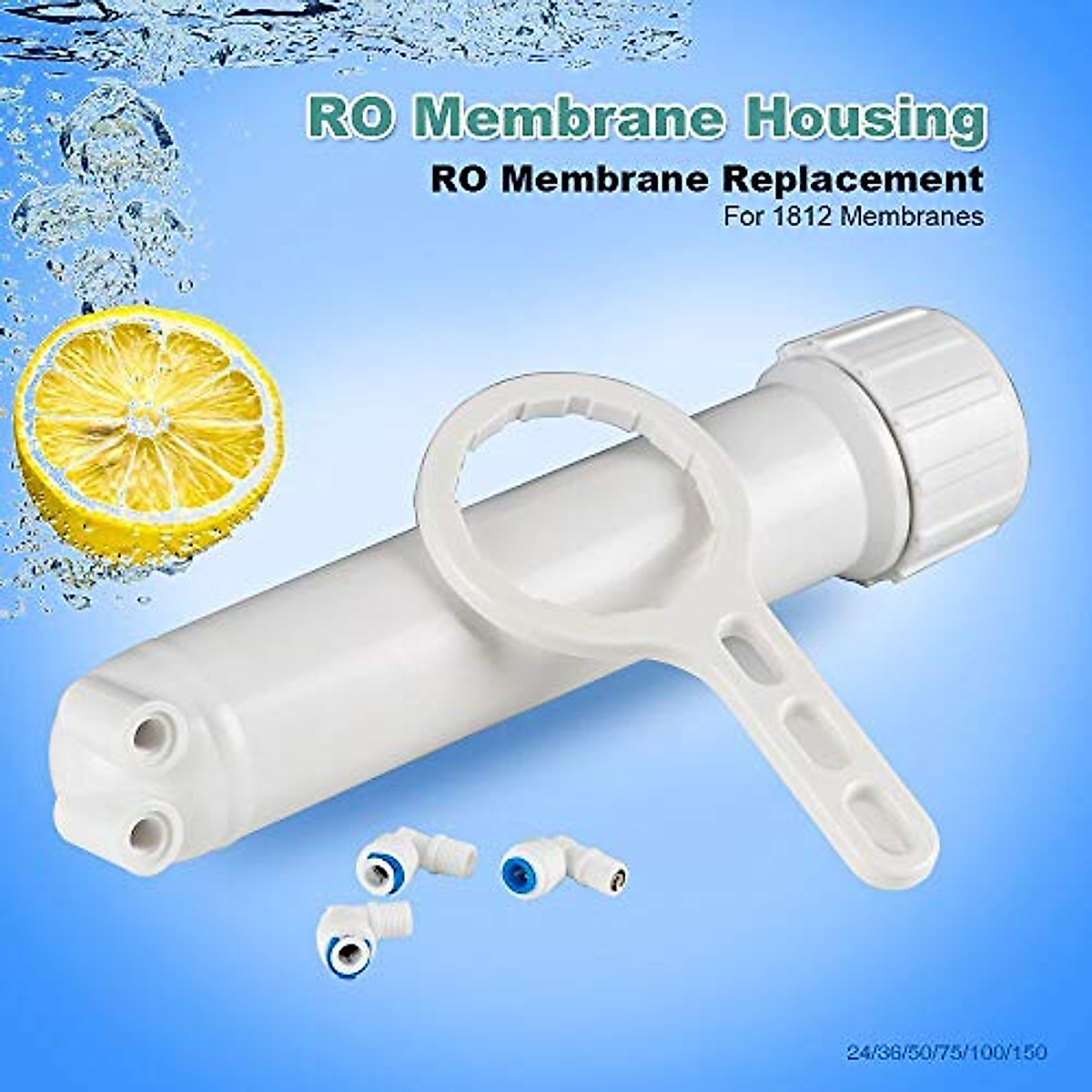 Membrane Solutions 1812/2012 24-150 GPD RO Housing Kit, Reverse Osmosis Membrane Filter Housing Replacement with Elbow Fittings, Housing Wrench, Check Valve