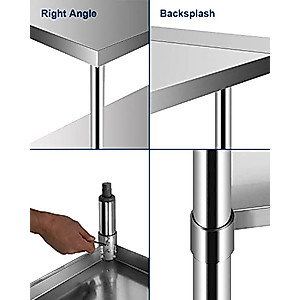 Stainless Steel Prep Worktable 60 x 24 in Sturdy Durable Baffle and Undershelf Restaurant Kitchen Practical Adjustable Workbench