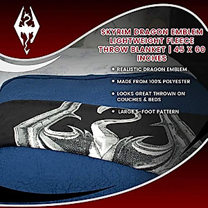 JUST FUNKY Skyrim Collectibles | Skyrim Dragon Emblem Fleece Throw Blanket | 45” x 60”