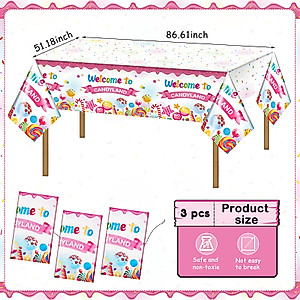 3 Pcs Candyland Party Decorations Candyland Tablecloth Candy Theme Plastic Table Cover Candy Land Lollipop Decorations for Birthday Baby Shower Candy Land Christmas Party Supplies