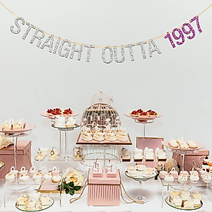 Deloklte Straight Outta 1997 Banner - Girls 25th Birthday Party Decorations Since Supplies, Photo Booth Props, Silver