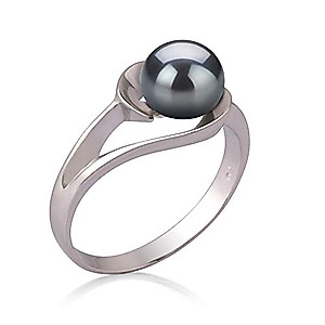 Clare Black 6-7mm AAA Quality Freshwater 925 Sterling Silver Cultured Pearl Ring For Women - Size-8