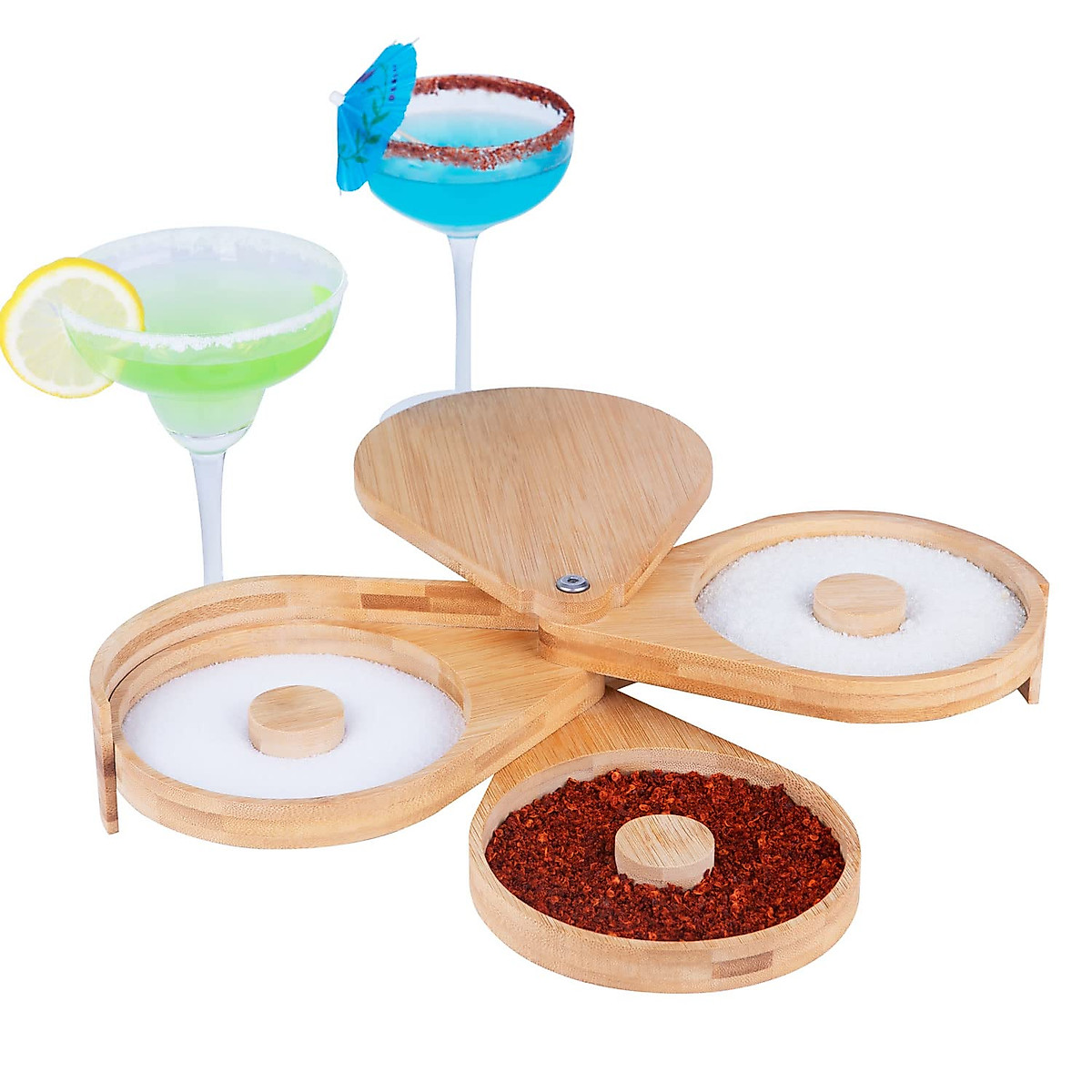 Margarita Salt Rimmer, Baraiser Bamboo Glass Rimmer, 3-Tier Bar Salt and Sugar Rimmer for Cocktails
