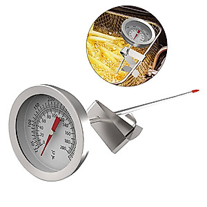 Deep Fry Thermometer Mechanical Meat Thermometer for Deep Fry, Grilling Dial Thermometer Stainless Steel Stem Meat Cooking Thermometer with Adjustable Pot Clip(Size:200 mm)