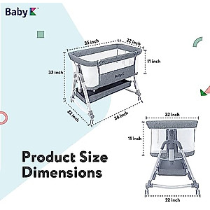 BABY K Mesh Bassinet Bedside Sleeper (Grey) - 3 in 1 Convertible Bassinet with Breathable Mesh and Mattress - Bedside Bassinet for Baby Crib Attach to Bed - Baby Co Sleeper for Bedside for Infants