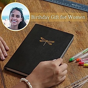 SETTINI Dotted Journal - A5 Vegan Leather Notebook, 192 Archival-Quality Pages, QuillEase Bleed-Free Paper, Inner Pocket & Bookmark, Ideal for Bullet Journaling - Black Dragonfly