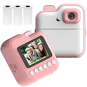 HXBER Mini Printer, Kids Camera Instant Thermal Printer 2.4 Inch Screen Photo Printer 48MP Rear Camera with RGB Light Support Timer Shooting Video Recording Thermal Inkless Printing with 3 Rolls
