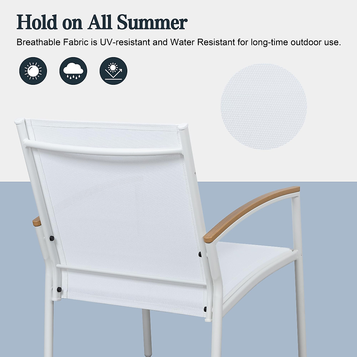 SUNLEI 3-Piece Patio Bistro Sets, Outdoor Black Chairs & Patio Furniture Conversation Set-Two Chairs with Coffee Table (Non-Rocking Chairs/White)