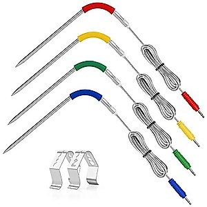 4-Pack Grill Probe Replacement for Weber Igrill 2,Igrill Mini,Igrill 3 with 2 Probe Clip Holders, Weber igrill Replacement Probe Temperature Probe(Blue/Red/Green/Yellow)