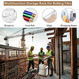 Telawsfun Blueprint Storage Rack Cart,12 Slots Blueprint Holder with Wheels to Storage Poster Architectural Construction Plan Wrapping Paper,Metal Mobile Roll Paper Organizer