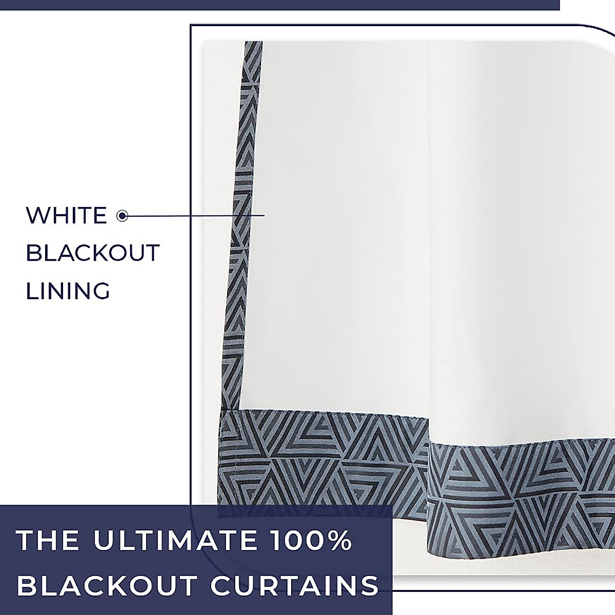 Decoberry Blackout Curtain Set - Includes 2 Blue and Black Triangle Pattern Curtains, Trinity, 52" X 108", 100% Light Blocking and Sound Filtering, Thermal Insulation - Geometric Design with Grommets