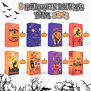 Halloween Treat Bags - 32pcs Halloween Trick or Treat Bags, Halloween Treat Bags for Candy with Stickers, Halloween Paper Treat Bags with Fun and Spooky Designs for School Events, Halloween Party